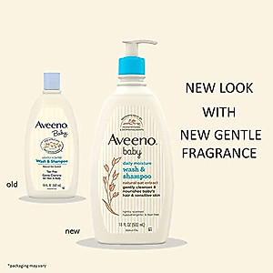 Aveeno Baby Wash and Shampoo, Lightly Scented, 18 Fluid Ounce, (Pack of 2)