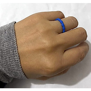 AZYOUNG Womens 3mm Wide Wave Silicone Wedding Ring 10pcs sets Green Blue White Stackable Rubber Bands - US Size 4-10 (8)