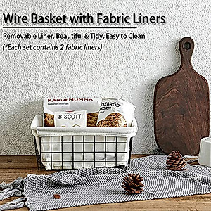 Wire Storage Baskets, 4 Pack Metal Household Organizer with 2 Pcs Fabric Liners, Refrigerator Bin with handles, for Pantry, Shelf, Freezer, Kitchen Cabinet, Bathroom, Countertop, Closets (Black)