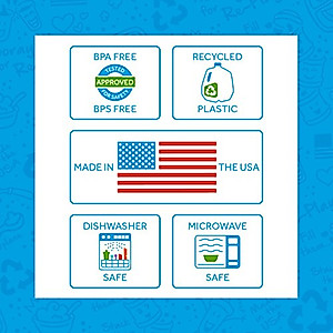 Re-Play Made in USA Large, Deep Walled Divided Plates for Kids, Set of 3 - Reusable 3 Compartment Plates, Dishwasher and Microwave Safe - 9" x 7.5" x 1.25" Divided Trays, True Blue