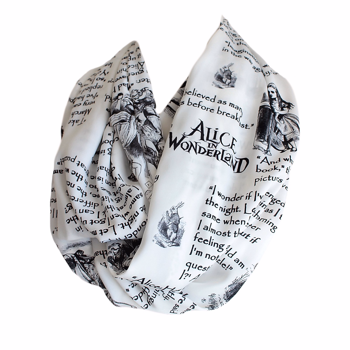 Etwoa Lewis Carroll Alice in Wonderland Book Scarf Quotes White Infinity Scarf