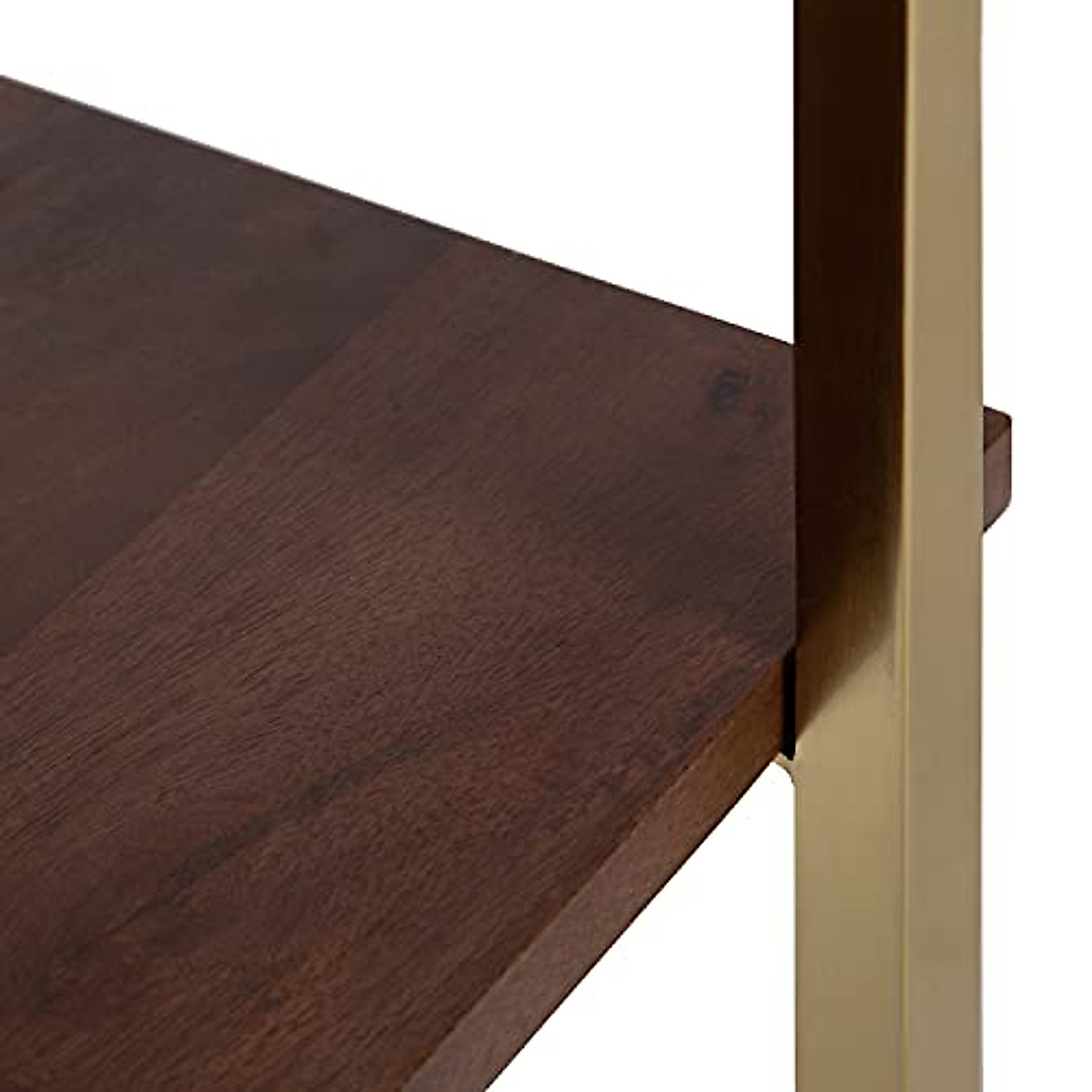 Kate and Laurel Abcott Midcentury Side Table, 20 x 12 x 24, Walnut Brown and Gold, Decorative Two-Tier Bedroom Nightstand Table with Genuine Marble Tabletop