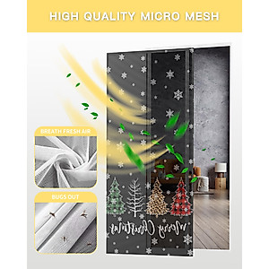 OComster Black Christmas Tree Magnetic Screen Door, Xmas Tree Winter Snowflake Hands Free Screen Mesh Size 38" x 83", Reinforce Heavy Duty Mesh Screen Doors for Patio/Front/Sliding Door