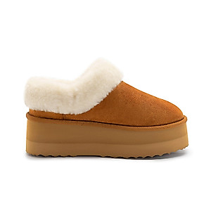 Athlefit Platform Slippers for Women Fluffy Indoor and Outdoor Beedroom Fuzzy House Slippers Chestnut Size 8