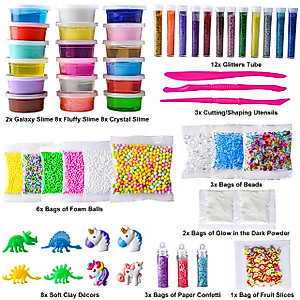 JOYIN 56 Pcs Slime Supplies DIY Slime Kit Making Set for Kids, Kids Art Craft with 18 Slime and 38 Accessories, Fruit Slices, Foam Balls, Cutting Tools, Soft Clay, Glitter Tubes, Fidget Toy