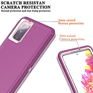 YmhxcY for Galaxy S20 FE Case, Explosion-Proof Film[2 Pack] and Camera Lens Screen Protective Film[2 Pack], 3-in-1 Shockproof Heavy Protection Cover for Galaxy S20 FE 6.5"-Wine Red and Rose Pink