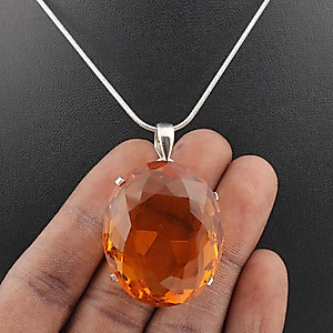 GEMHUB 105 Carat Yellow Citrine Gemstone Pendant Without Chain, 925 Sterling Silver Oval Shape Citrine Pendant Without Chain