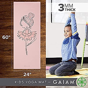 Gaiam Kids Yoga Mat Exercise Mat, Yoga for Kids with Fun Prints - Ideal for Babies, Active & Calm Toddlers and Young Children (60" L x 24" W x 3mm Thick) - Ballerina