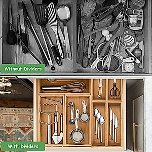 KOOHOAMZ 8 Pcs Bamboo drawer Organizer Storage Box, Bin Set - Multi-Use bamboo Drawer Organizer Storage boxes for Kitchen Utensils, Bathroom, Office Desk, Makeup(8 Boxes)