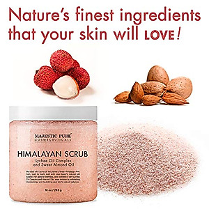 MAJESTIC PURE Himalayan Salt Body Scrub with Lychee Oil, Exfoliating Salt Scrub to Exfoliate & Moisturize Skin, Deep Cleansing - 10 oz