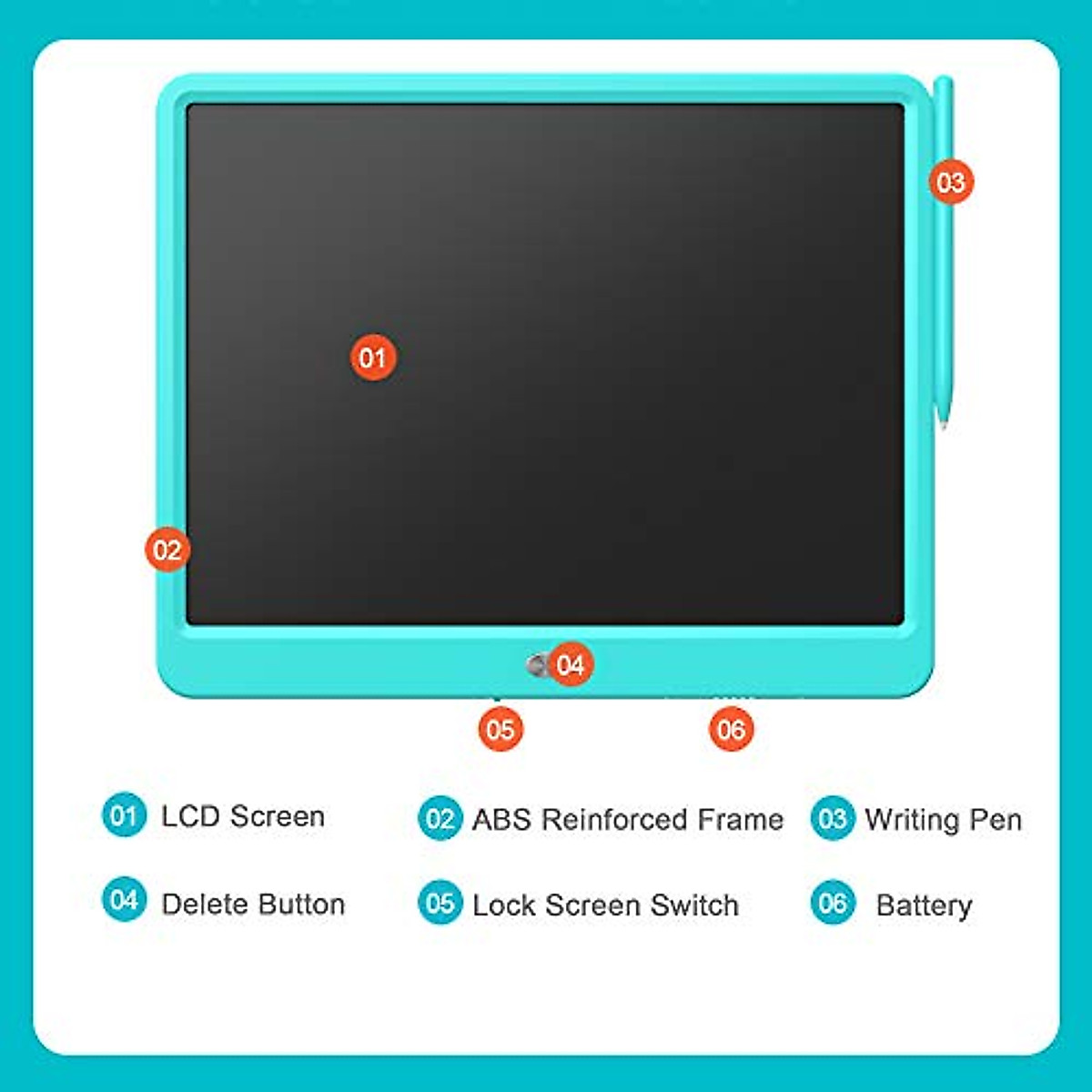 Deecam LCD Writing Tablet Doodle Board, 15inch Large Screen Drawing Pad, Electronic Graphics Tablet Doodle and Scribbler Board Toy Sketch Board Drawing Pad for Kids Boys Girls Adults (Blue)