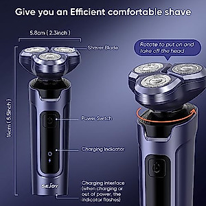 Electric Razor for Men, 2023 Men's Electric Shavers Rotary, LED Display-IPX7 Waterproof-Rechargeable, Electric Shaver for Men Cordless 5 in 1-3D Floating Head Replaceable Blades-Gifts for Men, Purple