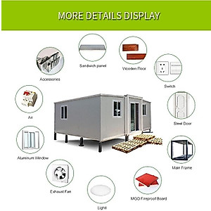 Generic 19x20ft portablePrefabricated Modular Home,Mobile Expendable Plastic prefab House for Hotel, Booth, Gaurd House, Office, Shop, Villa, Warehouse, Workshop (with Restroom)., Brown/White/gray