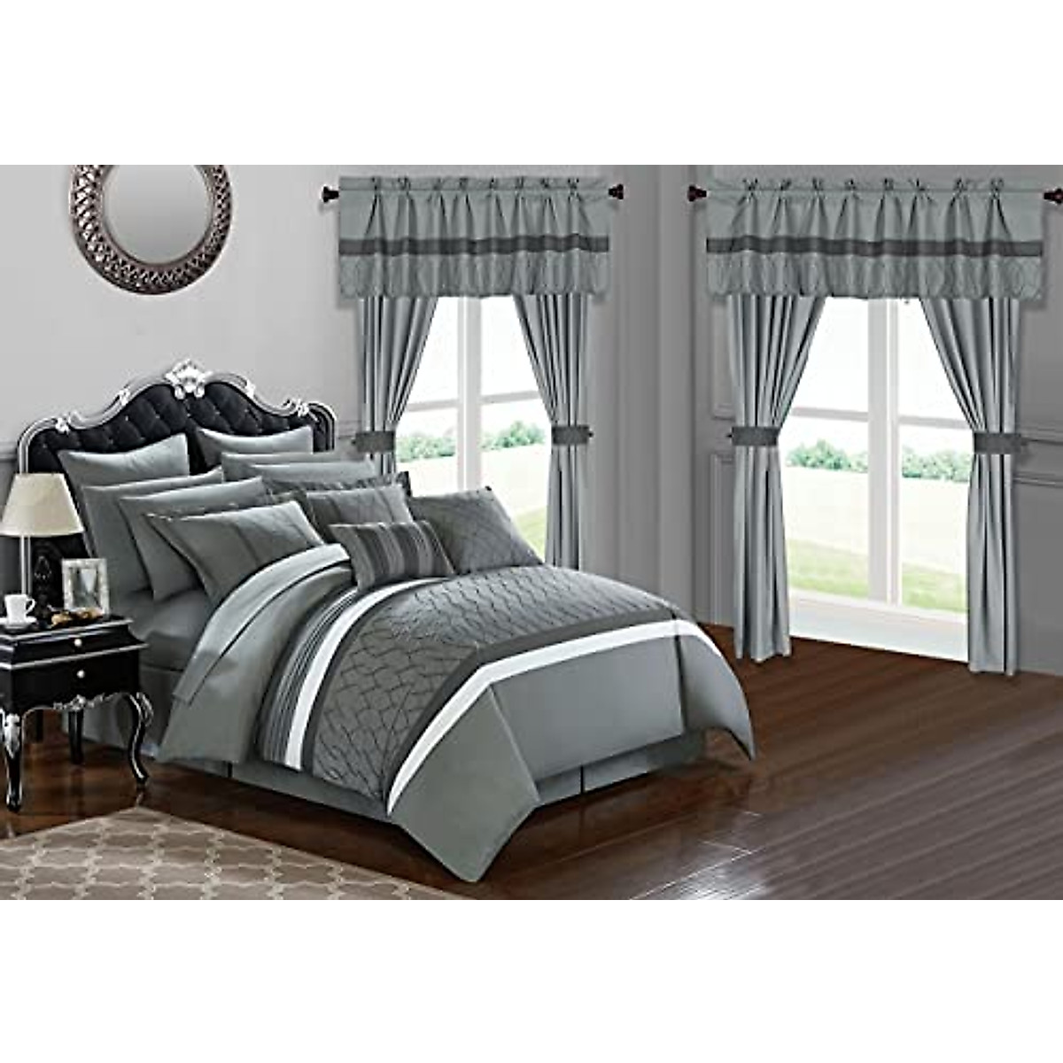 Chic Home Dinah 24 Piece Bed in a Bag Comforter Set, Queen, Grey