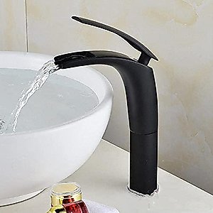 JBQ Bathroom Faucets Bathroom Sink Faucet Bathroom Basin Faucet Solid Brass Sink Faucet Hot and Cold Single-Handle Countertop Toilet Waterfall Faucet (Color : Black 2 T)