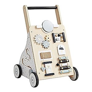 Asweets Wooden Baby Walker Push and Pull Learning Activity Walker for Boys and Girls Sit to Stand Learning Walker Toddler Toy (Natural)