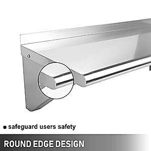 Karpevta Stainless Steel Wall Mount Shelf 12x24 Inch Stainless Steel Shelf Wall Mounted Stainless-Steel Shelf Wall Mountable for Kitchen, Utility Room