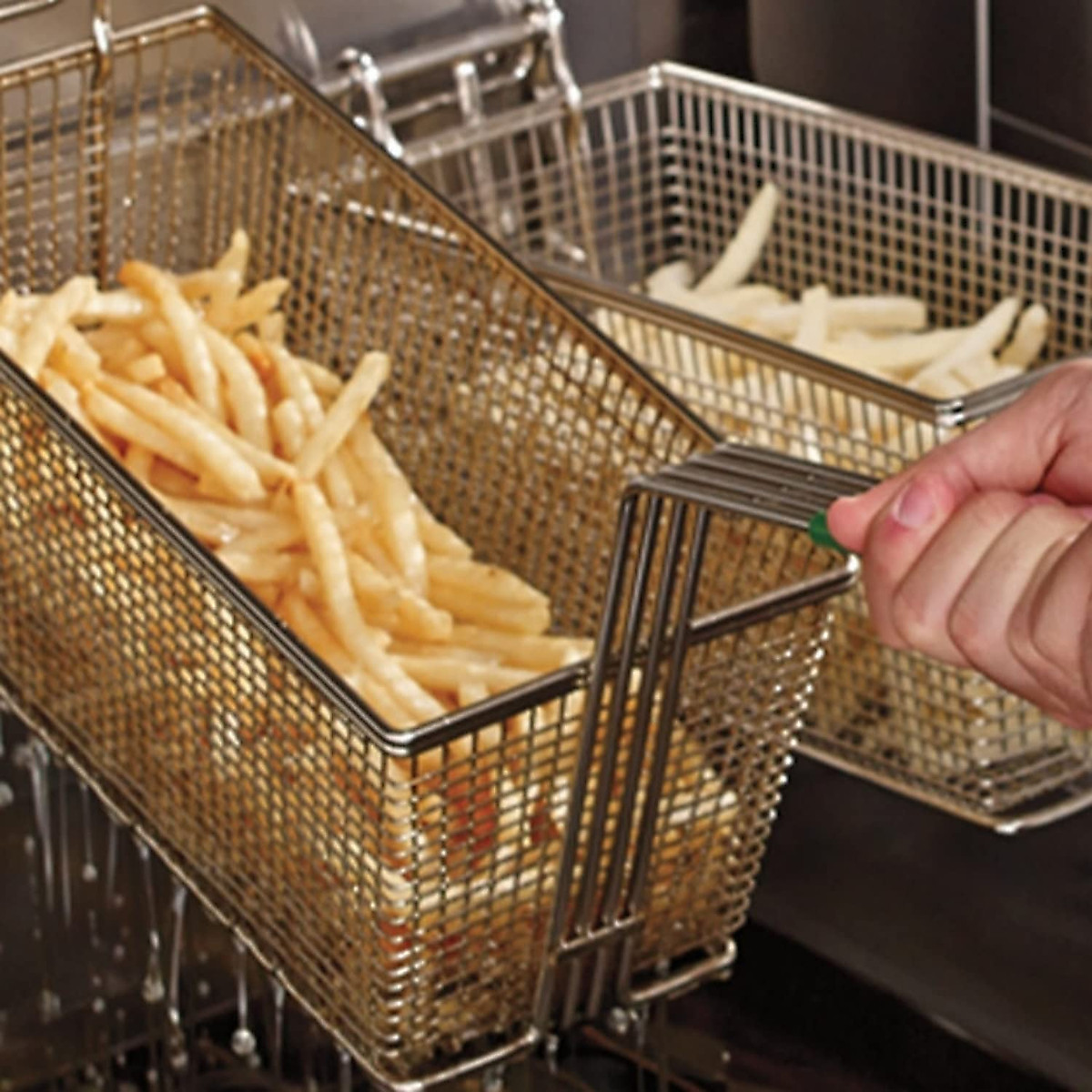 2PCS Deep Fryer Basket Commercial Use, Non-Slip Handle Heavy Duty Nickel Plated Iron Construction Chip Basket, 13 1/4" x 6 1/2" x 6, Restaurant Kitchen Frying Chips Fish Sausages.