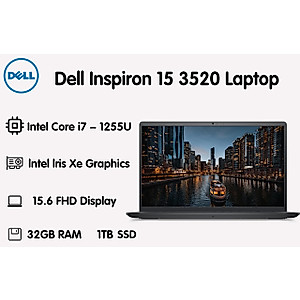 Dell Inspiron 15.6 Inch FHD Business Laptop, 12th Gen Intel Core i7-1255U, 32GB RAM, 1TB SSD, Windows 11 Pro, Backlit Keyboard, HDMI, Webcam, SD Card Reader, Black