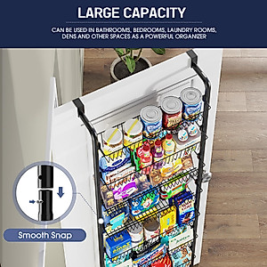 Goovilla Over The Door Pantry Organizer, 8-Tier Pantry Organization and Storage, Metal Hanging Spice Rack for Pantry Door, Kitchen, Laundry, Bathroom Organization, Back of Door Seasoning Rack, Black