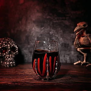 Skeleton Wine Glass, Bloody Hand Wine Skull Glass - 12oz Skeleton Glasses 5" H, Goth Gifts, Skeleton Gifts, Skeleton Decor, Spooky Wine Gift Set, Trick Or Treat, Themed Parties!