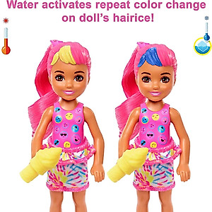 Barbie Color Reveal Small Doll & Accessories, Neon Tie-Dye Series, 6 Surprises, 1 Chelsea Doll (Styles May Vary)