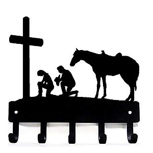 Cowboy Cowgirl at The Cross - Key Rack Hanger - Large 9 inch Wide - Made in USA; Faith Home Décor and Storage; Gift for Christians