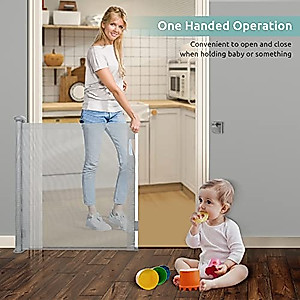 Retractable Safety Gate for Baby and Pets 34" Tall, Extends to 55" Wide，Mesh Child Gate for Stairs,Doorways, Hallways,Gray