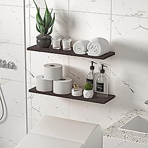 ROSEYAT Floating Shelves Wood Wall Shelf for Bathroom, Bedroom, Wall Mounted Brown Bathroom Shelf Set of 2 for Living Room, Laundry, Kitchen Storage & Decorate - Espresso