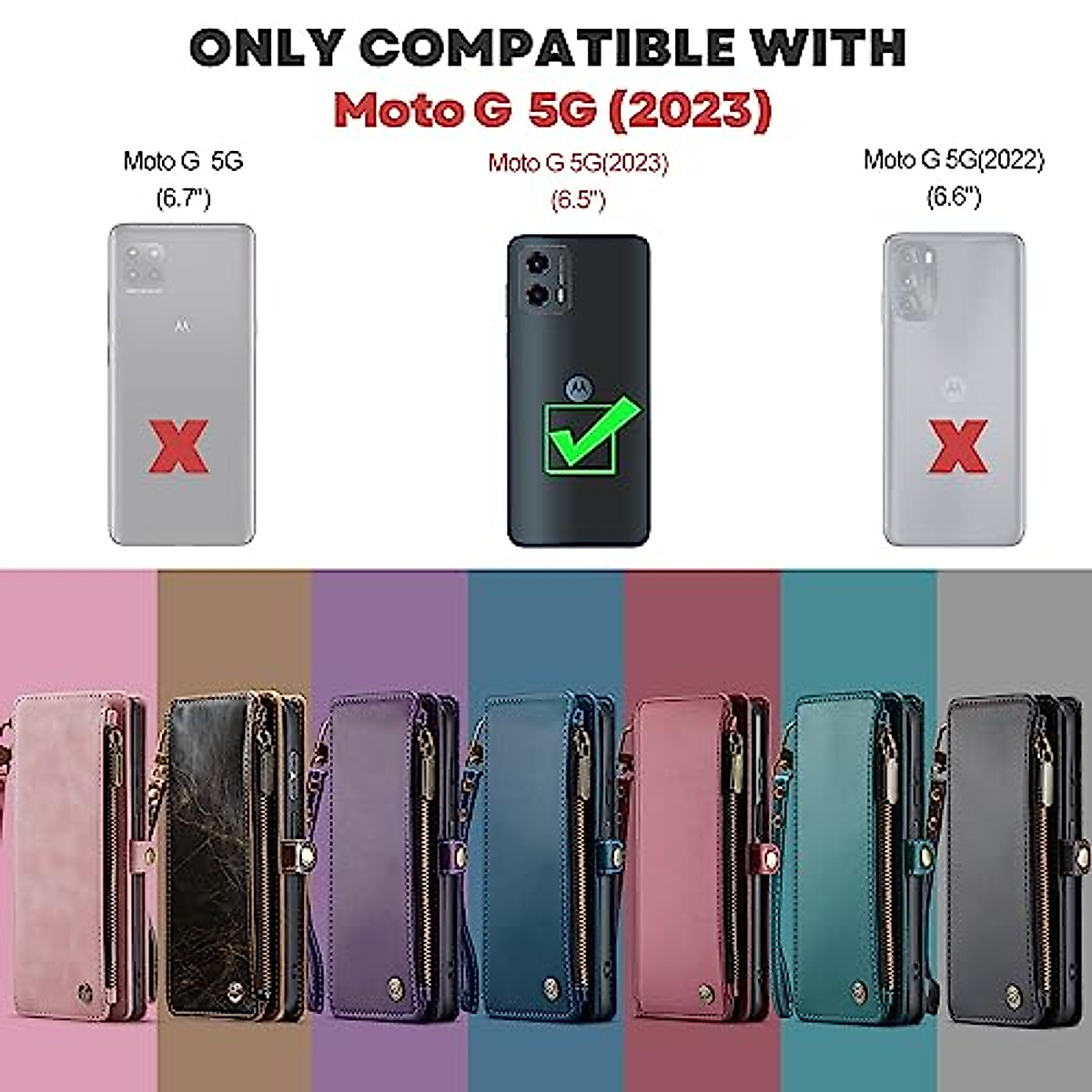 Defencase for Moto G 5G Case 2023, RFID Blocking Motorola Moto G 5G 2023 Case Wallet for Women and Men, Fashion PU Leather Flip Wrist Strap Zipper Card Holder Phone Case for Moto G 5G 2023, Purple