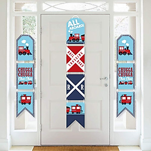 Big Dot of Happiness Railroad Party Crossing - Hanging Vertical Paper Door Banners - Steam Train Birthday Party or Baby Shower Wall Decoration Kit - Indoor Door Decor