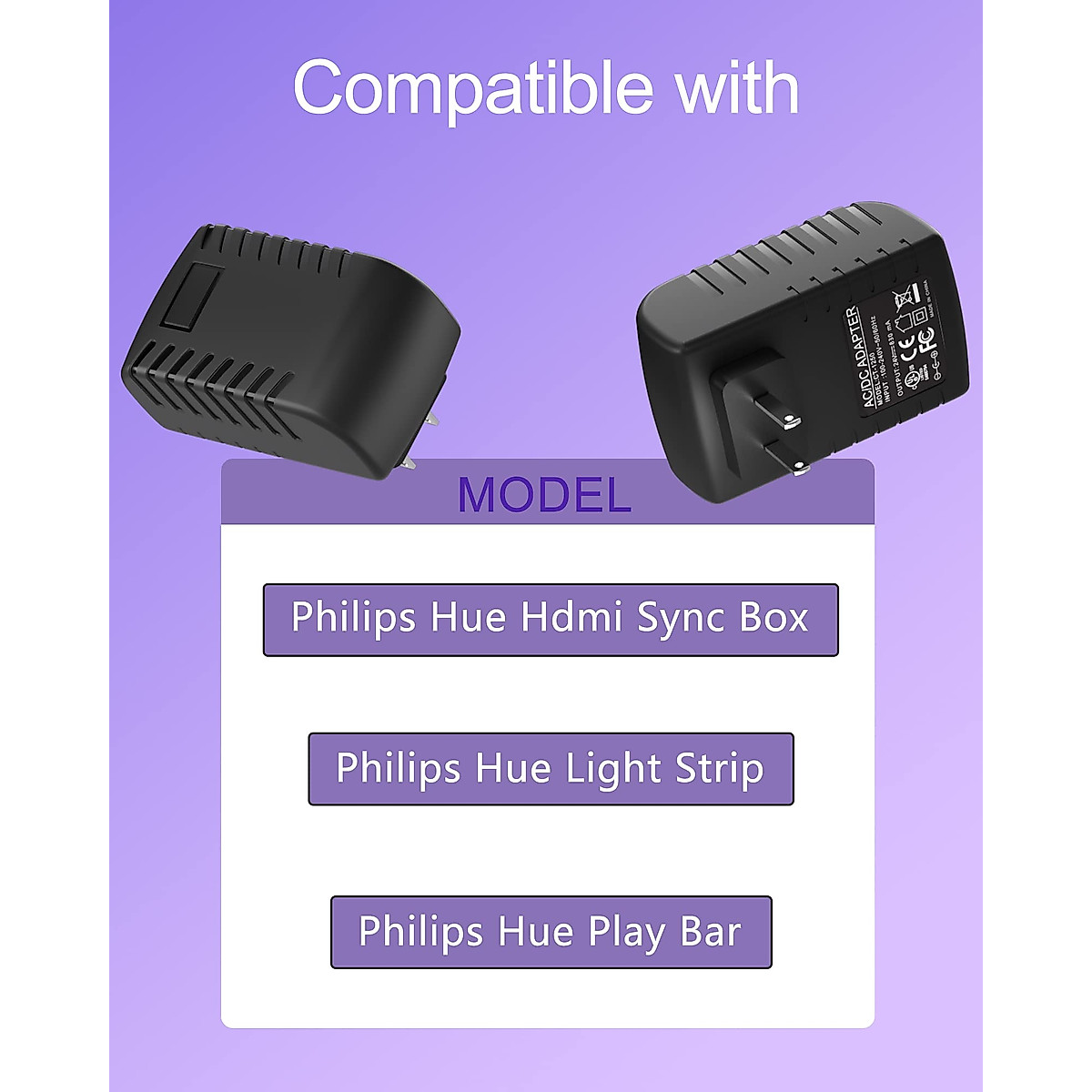 Replacement for Philips Hue Power Supply 24V DC Hue Plug Compatible with Philips Hue Play Bar Smart, Hue Light Strip Plus, Hue HDMI Sync Box, Light Bulb Accessory