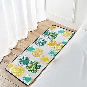 Pineapple Kitchen Rugs Summer Yellow Blue Bath Runner Rug Non Slip Area Mat Rugs for Bathroom Indoor Carpet Doormat Floor Dirt Trapper Mats Shoes Scraper 39"x 20"