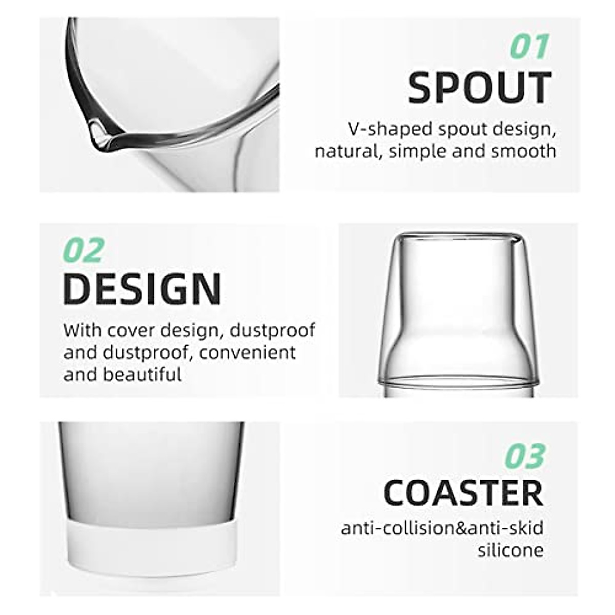 2 Sets Bedside Water Carafe and Glass Set with Tumbler 18oz,Recycled Glass Bedside Night Carafe Mouthwash Decanter with Cup and Silicone Coaster,Clear Juice Pitcher for Living Room,Bathroom,Guest Room