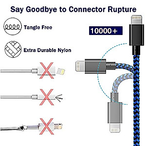 3 Pack 10FT iPhone Lightning Cable Apple Charger Cord Nylon Braided USB to Lightning Cable [Apple MFi Certified]