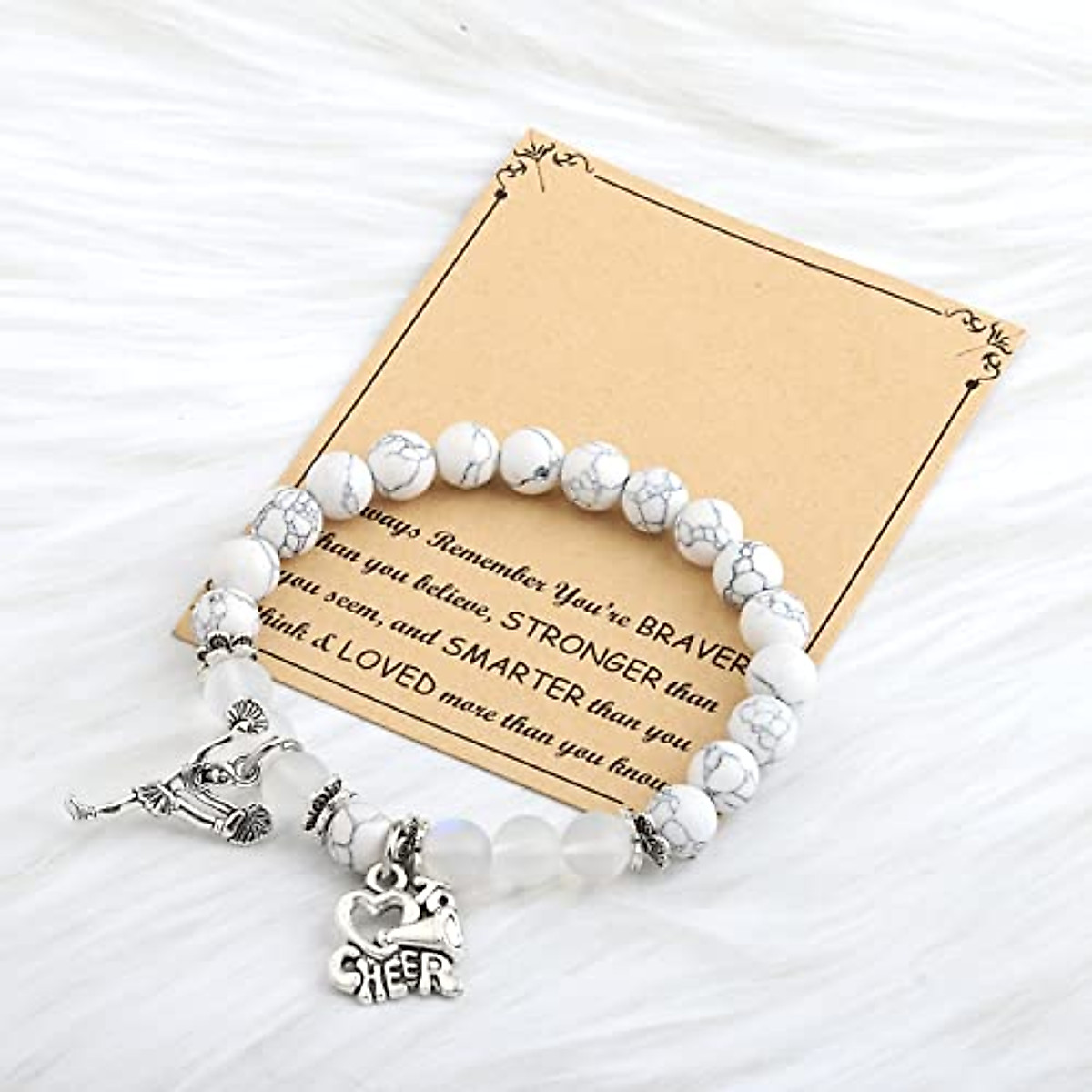 FUSTMW Cheer Charm Bracelet Cheerleading Gifts You Are Braver Than You Believe Bangle Bracelet Cheer Jewelry for Cheerleaders Cheer Coaches or Team (White)