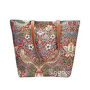 Signare Tapestry Shoulder Bag Tote Bag for Women with Red Flower and Bird William Morris Strawberry Thief Design (SHOU-STRD)