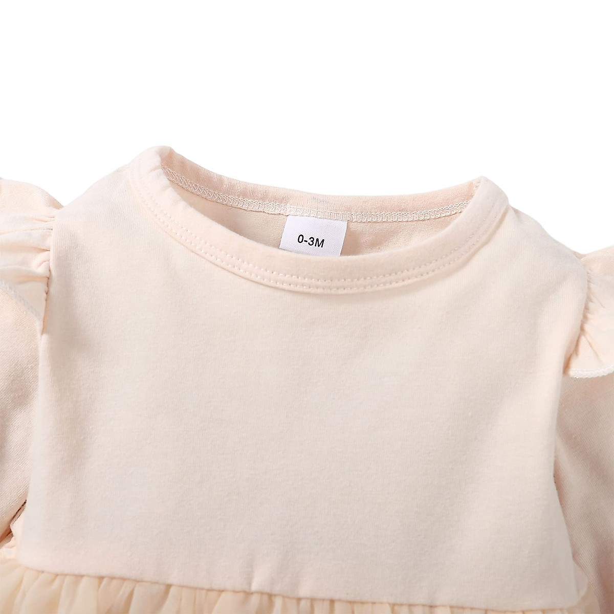 SOBOWO Beige Baby Dress Beige Baby Girl Outfit Infant Girl Tutu Dress Baby Ruffle Romper Dress Toddler Girl Skirt Headband Party Clothes(0-3 Months, Beige L)