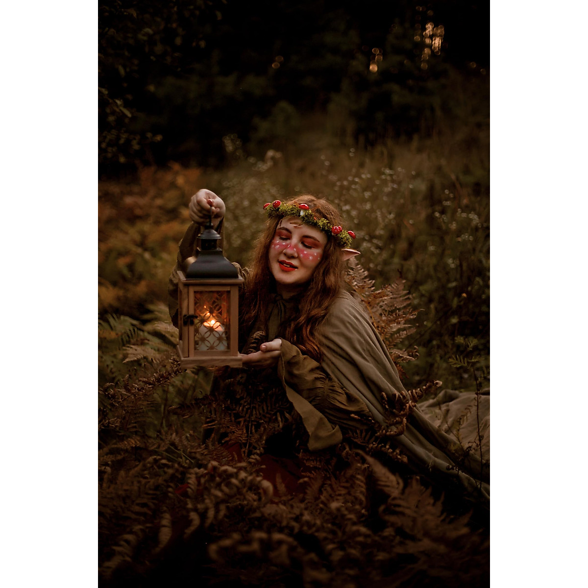 MOSTORY Green Elf Mushroom Crown - Fairy Woodland Crown Forest Flower Headpiece Floral Circlet for Women Girls Renaissance Carnival Cosplay Photo Shoot