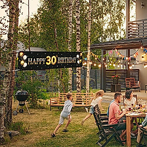 Kimini-Ki Happy 30th Birthday Banner, Lager 30th Birthday Banner Backdrops, Dirty 30 Banner, 30th Years Old Decor, 30th Birthday Party Decorations for Men or Women - Black and Gold (30th)