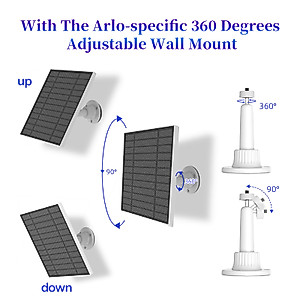 6V 5W Arlo Solar Panel for Arlo Pro 4 Camera/Arlo Pro 3/ Pro 3 Floodlight/Pro 5S/ Arlo Ultra 2 Solar Panel Charger with Arlo Solar Panel Accessories, 360° Adjustment Mount,13.1ft Charging Cord