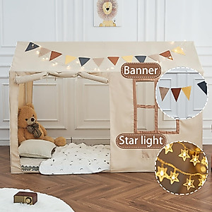 WANFASO Twin Bed Tent Indoor Bed Canopy Kids Tents with 2 Doors, Breathable Private Space Floor Fort Bed Tents for Kids Adult Sleeping Tent (Twin, Khaki)