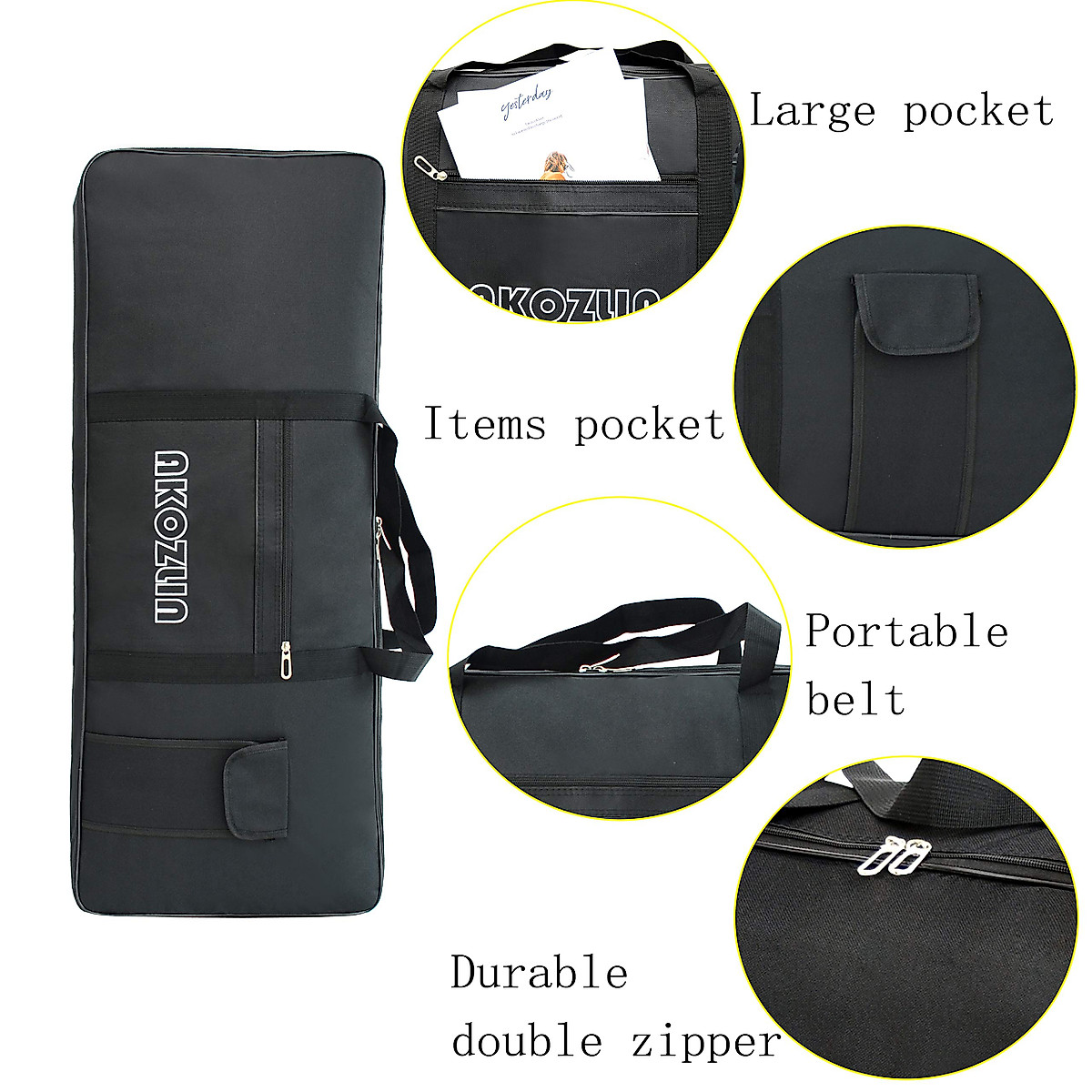 AKOZLIN 61 Keys Portable Padded Keyboard Case,Dimension 40"x6"x16", Electric Piano Keyboard Gig Bag (Black)