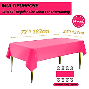 Hot Pink Plastic Table Cloth 4 Pack Disposable Plastic Table Cloth Party Table Cover Girls Party Table Clothes for Baby Shower Gender Reveal Birthday Party Decorations 54" X 72" (Hot Pink 4 Pack)