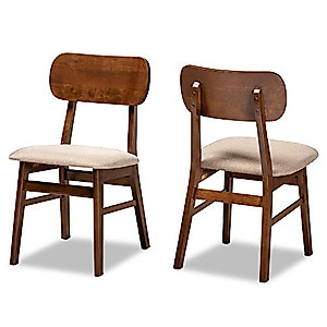Baxton Studio Euclid Dining Chair Set Sand Fabric Upholstered and Walnut Brown Finished Wood 2-Piece Dining Chair Set