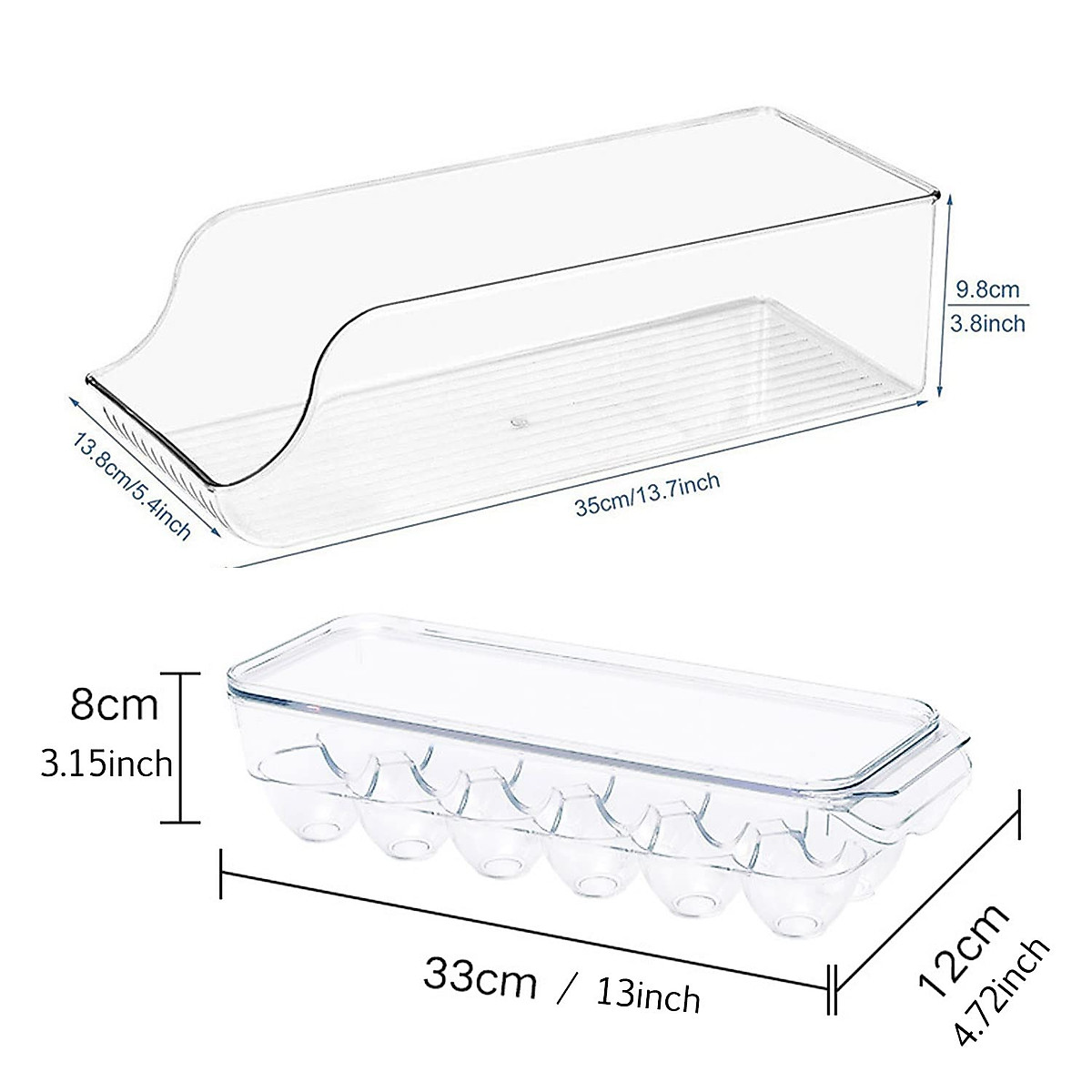2 Pack Soda Can Organizer for Refrigerator with 1 Pack Egg Holder for Refrigerator,Fridge Drink Can Holder for Pantry,Fridge Can Dispenser,Can Organizer Bins Clear with Egg Storage Container