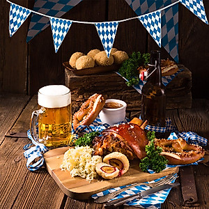 131 Feet Oktoberfest Bavarian Banner Flag- 4 Packs Oktoberfest Bavarian Blue White Pennant Banner for German Oktoberfest Themed Party Decorations