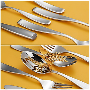 70-Piece 18/10 Stainless Steel Flatware Set for 12 with 2 Sets of Serving Utensil, Heavy Duty Silverware Set, High End Flatware, Dishwasher Safe, Ideal for Gift