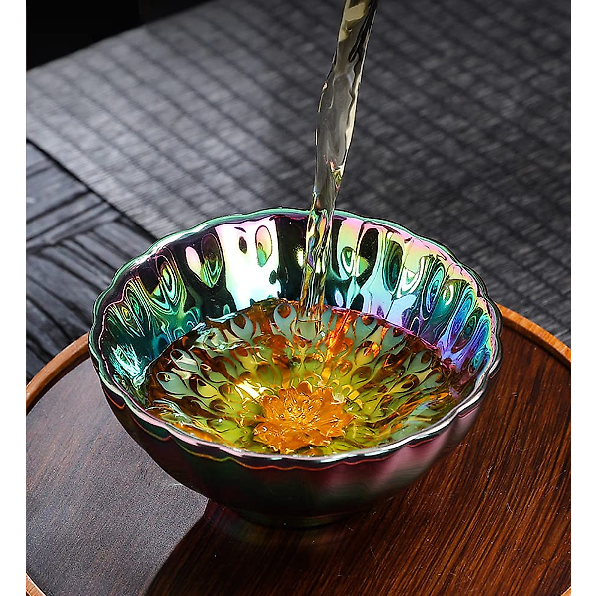 JianZhan Tenmoku Ceramic Handmade TeaCup Porcelain Teacup Kungfu Tea Cup Tenmoku Teacup Master Teacup Ceremonial Matcha Tea Mug Shape,Golden Lotus