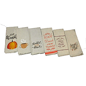 Twisted Anchor Trading Company Set of 6 Dark Linen Thanksgiving Kitchen Towels Gift Set - Fall Kitchen Towel Set - Comes in Organza Gift Bag